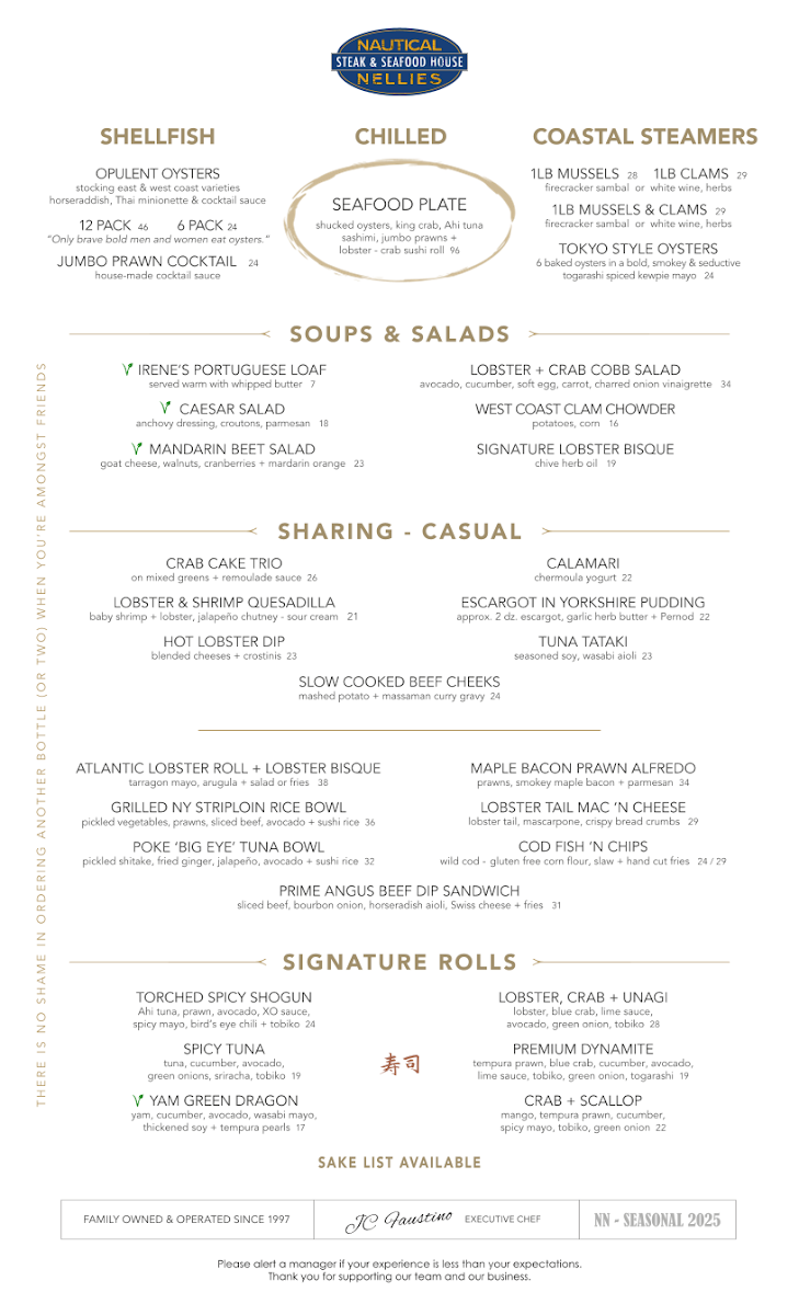 Nautical Nellies Steak & Seafood House Menu | Fresh & Flavorful
