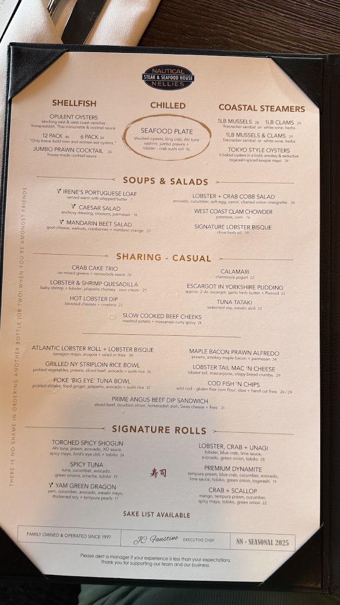Nautical Nellies Steak & Seafood House Menu | Fresh & Flavorful