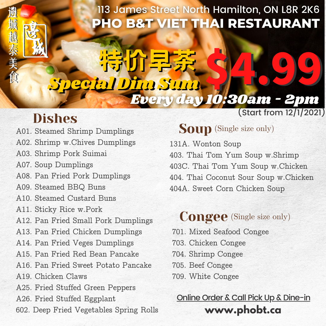 Pho B & T Viet Thai Restaurant Menu | Flavorful Thai & Vietnamese Dishes