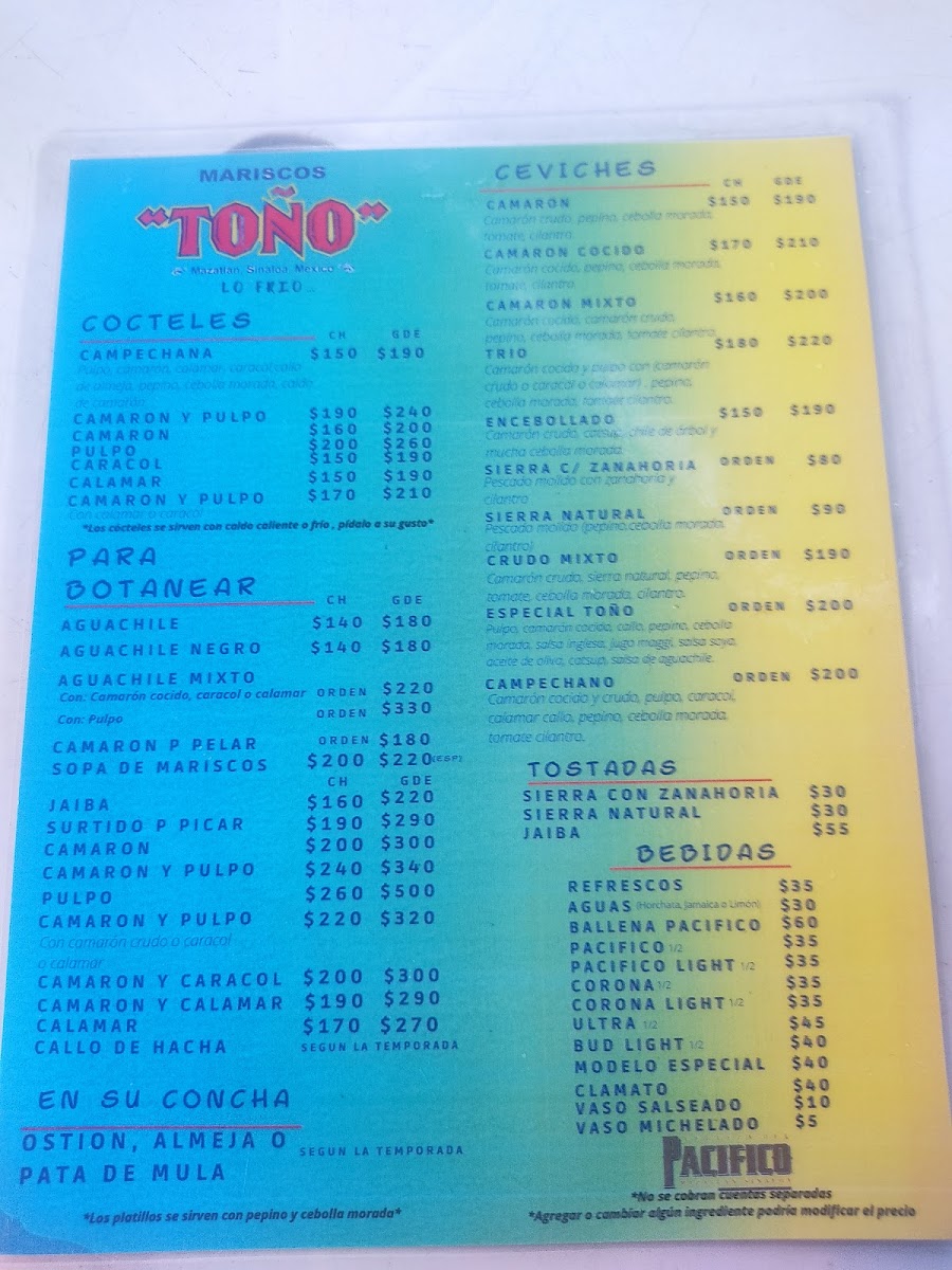 Tono Seafood Restaurant Menu | Fresh Empanadas & Sopa de Mariscos